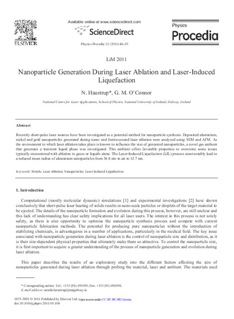 Pdf Nanoparticle Generation During Laser Ablation And Laser Induced Liquefaction