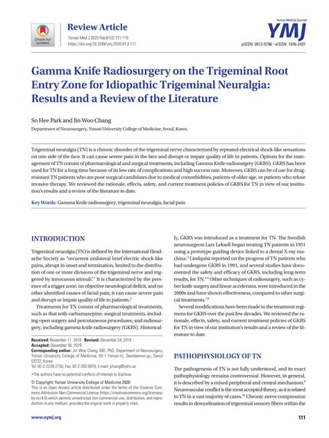 Pdf Gamma Knife Radiosurgery On The Trigeminal Root Entry Zone For Idiopathic Trigeminal