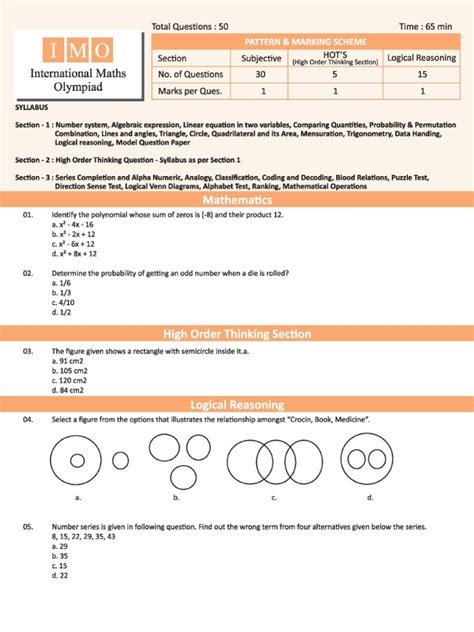 Imo Class 9 Sample Paper Pdf