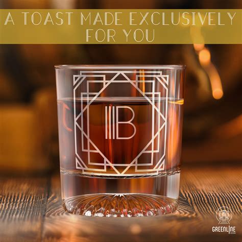 Letter B Monogram Art Deco Etched Whiskey Glasses Set Of 4