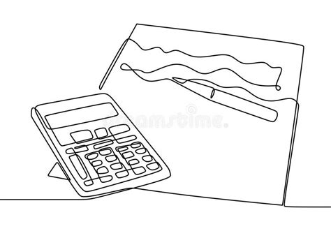 Calculator With Calculation Paper In Continuous Line Drawing