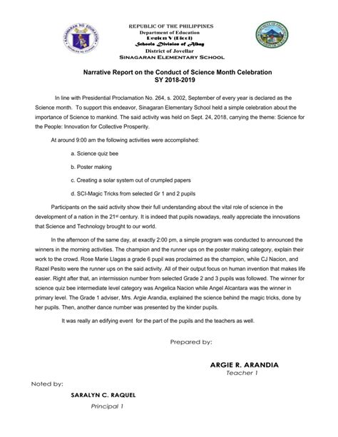 Science Month Report Sinagaran Elementary School