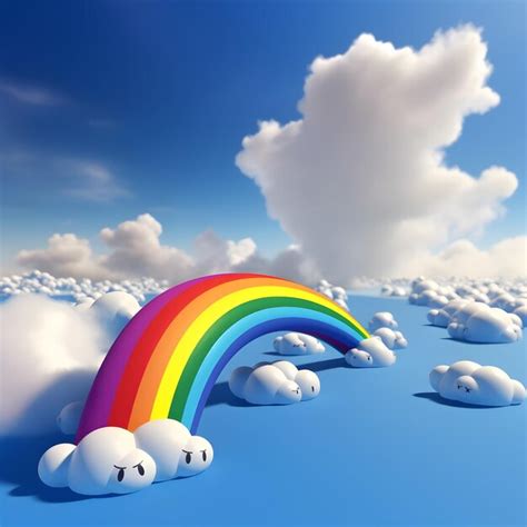 Rainbow And Clouds In Style Of Disney Pixar Movie 3d Hd Cute Premium