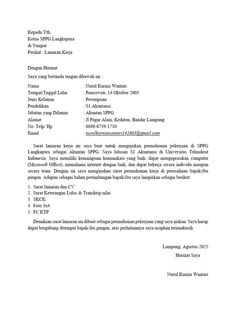 Surat Lamaran Kerja Sppg Pdf