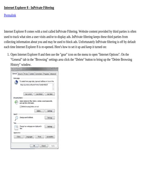 Internet Explorer 8 Inprivate Filtering Pdf Windows Registry Software