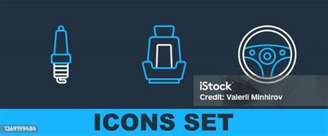 세트 라인 스티어링 휠 자동차 스파크 플러그 및 시트 아이콘 벡터 아이콘에 대한 스톡 벡터 아트 및 기타 이미지 아이콘 의자 차 Istock