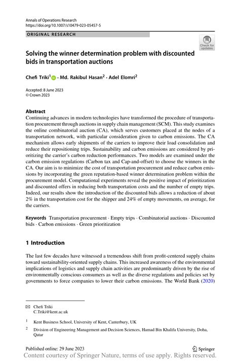 Pdf Solving The Winner Determination Problem With Discounted Bids In