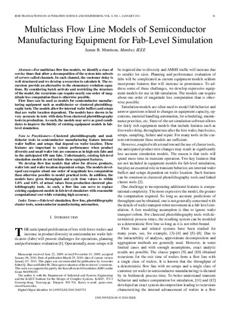 Pdf Multiclass Flow Line Models Of Semiconductor Manufacturing