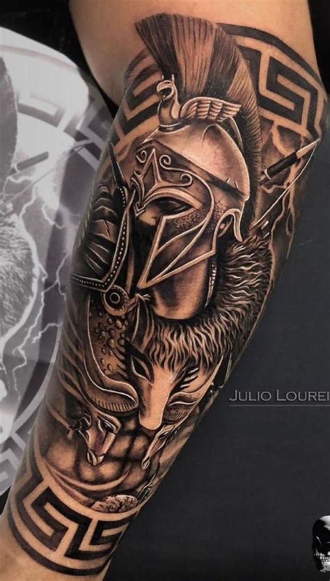Roman Gladiator2 Intricate Tattoo On Arm Featuring A Detailed Spartan