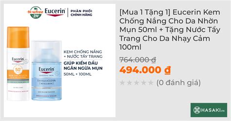Mua 1 Tặng 1 Eucerin Kem Chống Nắng Cho Da Nhờn Mụn 50ml Tặng Nước Tẩy Trang Cho Da Nhạy Cảm