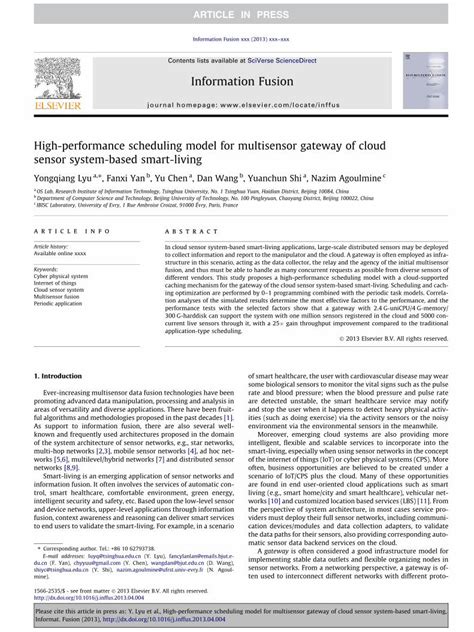 pdf high performance scheduling model for multisensor gateway of