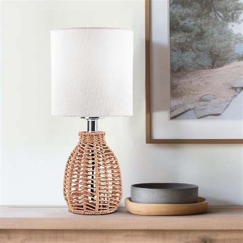 Haiifaz Small Rattan Table Lamp 3 Color Temperature Boho Bedside Lamp