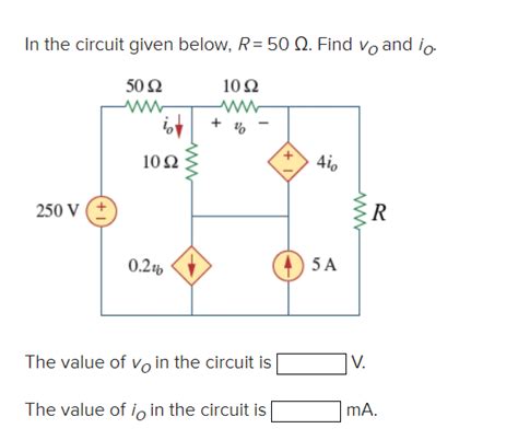 solved in the circuit given below r 50Ω find vo and io