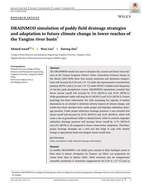 Pdf Drainmod Simulation Of Paddy Field Drainage Strategies And Adaptation To Future Climate