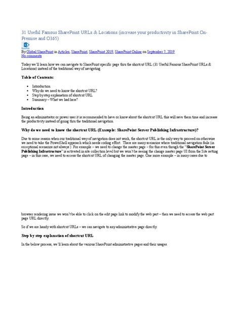 31 Famous Sharepoint Urls And Locations Pdf Share Point Internet And Web