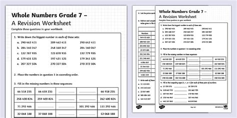Whole Numbers Grade 7 A Revision Worksheet Twinkl