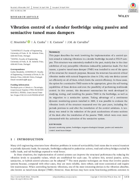 pdf vibration control of a slender footbridge using passive and