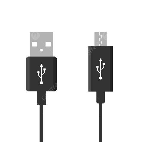 Flat Design Vector Illustration Of Usb Connection With Micro Usb Cables
