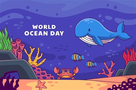 손으로 그린 세계 바다의 날 배경 무료 벡터