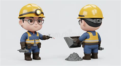 Chibi Korean Male Mine Operator 3d Render Isolated On White Background