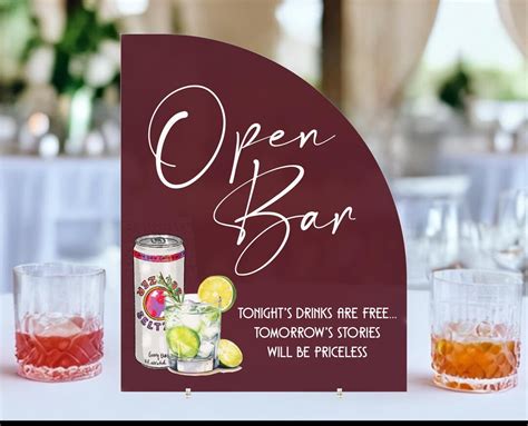 Wedding Open Bar Custom Acrylic Sign Wedding Bar Table Signs Modern