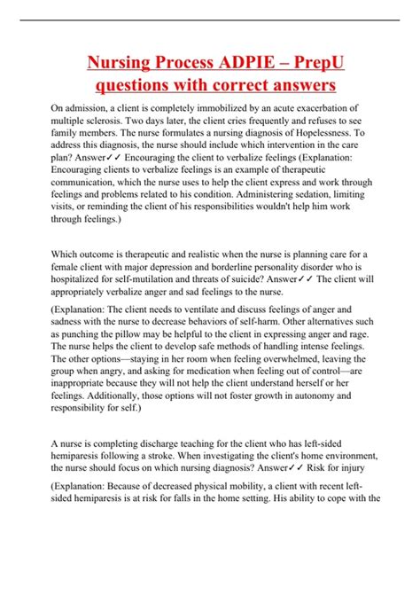 Nursing Process Adpie Prepu Questions With Correct Answers Adpie