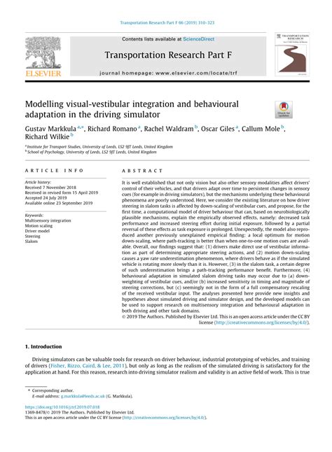 Pdf Modelling Visual Vestibular Integration And Behavioural