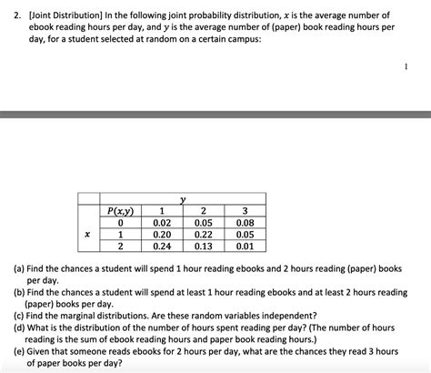Solved 2 Joint Distribution In The Following Joint P
