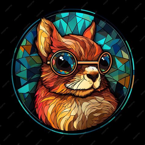 Premium Photo Squirrel Stained Glass Window Illustration Sunglass Circle Shape Vector Background