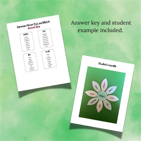 Synonym Flower Cut And Match Vocabulary Activity Printable Tpt
