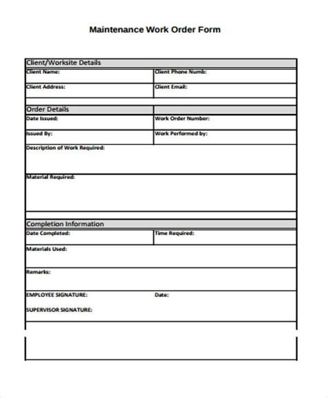Free 10 Sample Work Order Forms In Ms Word