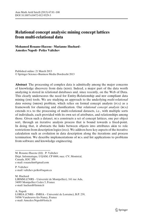 Pdf Relational Concept Analysis Mining Concept Lattices From Multi Relational Data