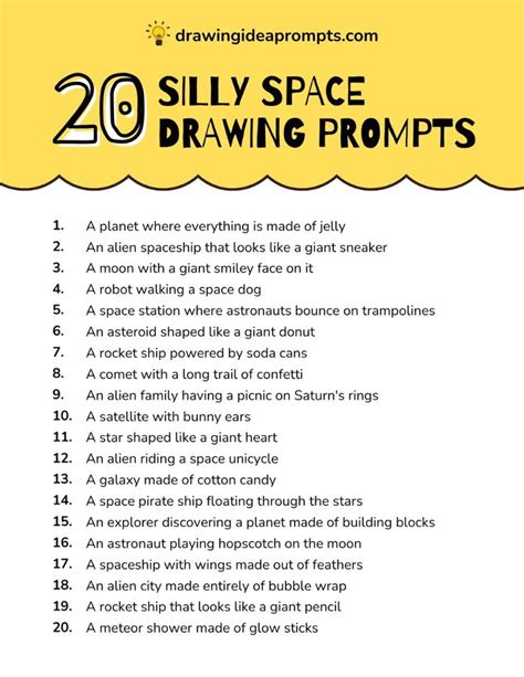 20 Silly Space Drawing Prompts 100 Fun Things To Draw Drawing