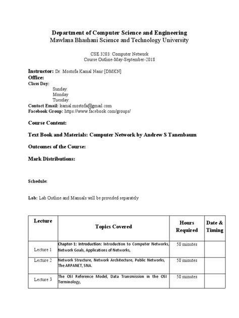 Course Outline Computer Network Lecture Mkn1 Pdf Computer Network