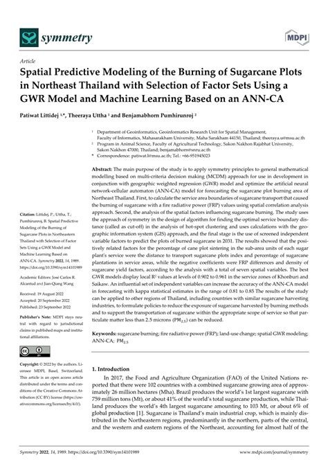 Pdf Spatial Predictive Modeling Of The Burning Of Sugarcane Plots In Northeast Thailand With