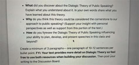 Solved • What Did You Discover About The Dialogic Theory Of