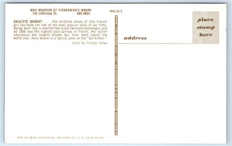 Sex Kitten Brigitte Bardot Risque San Francisco Wax Museum Ca C1960s Postcard United States