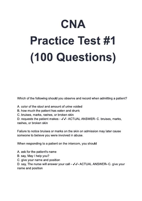 Cna Practice Test Exam Questions And Answers With Complete Solution