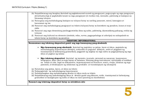 Grade 7 Filipino Matatag Curriculum Guide Athenaeum Open Academy